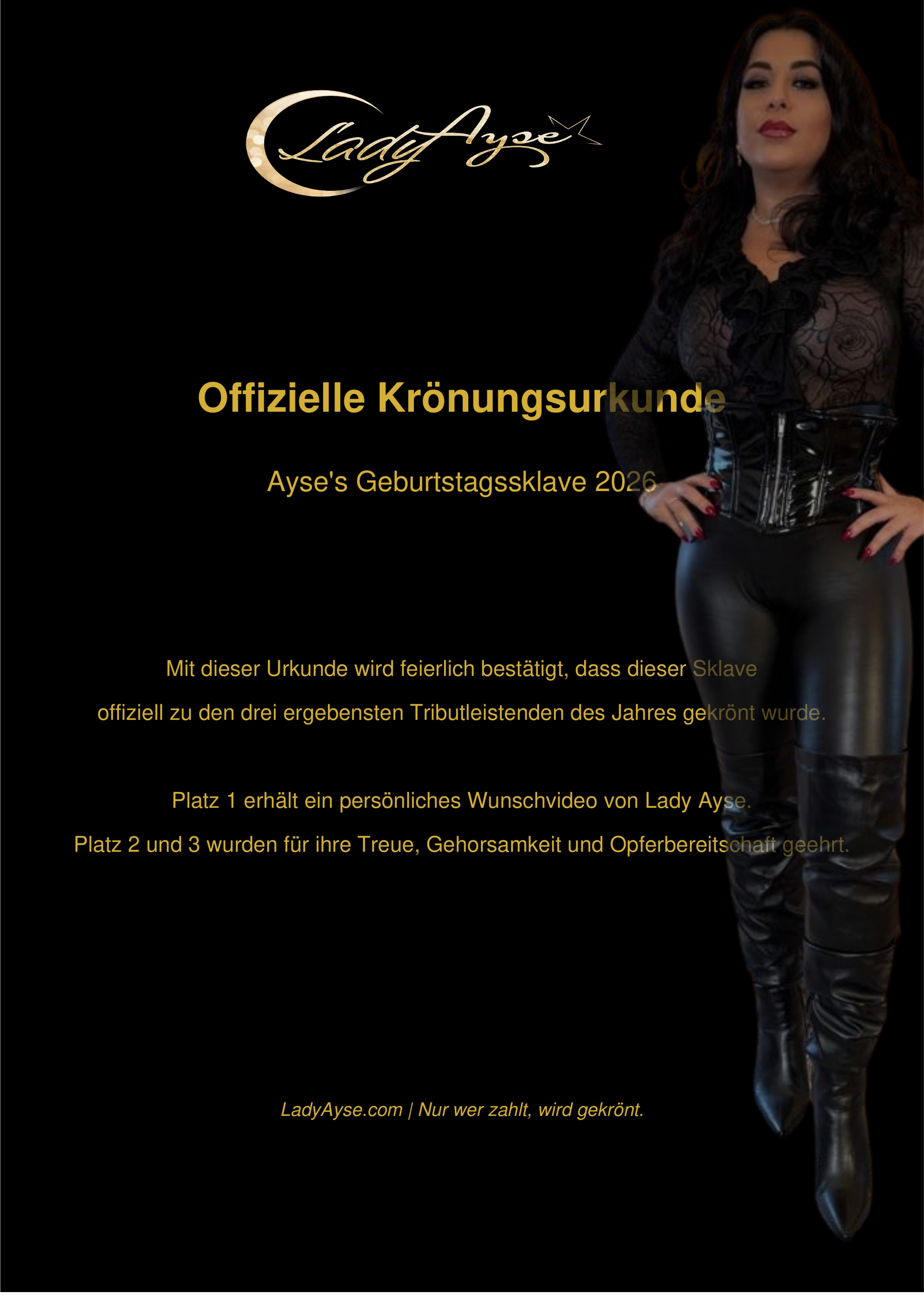 Geburtstagssklave 2026 Offizielle Urkunde von Lady Ayse - Geburtstag ...